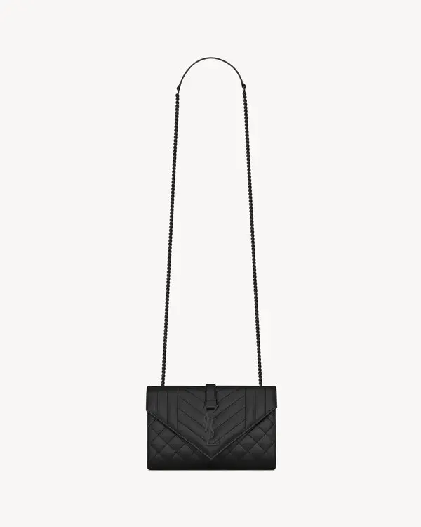 Saint Laurent Envelope Small Quilted Grain De Poudre Embossed Leather Bag - Black