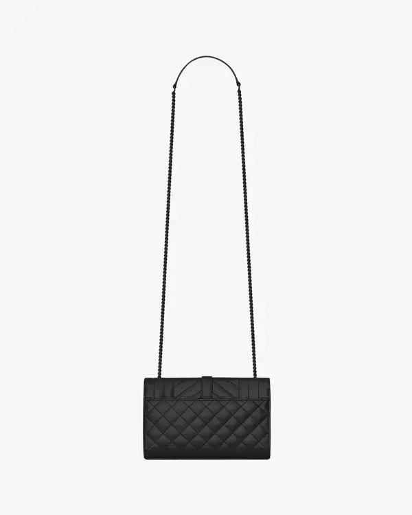 Saint Laurent Envelope Small Quilted Grain De Poudre Embossed Leather Bag - Black