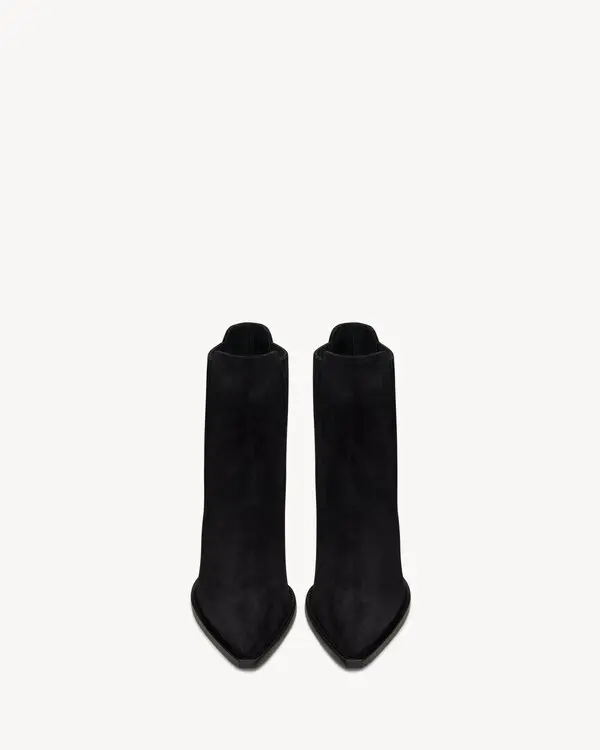 Saint Laurent Suede Chelsea Booties With Pointed Toe And Stacked Heel - Black