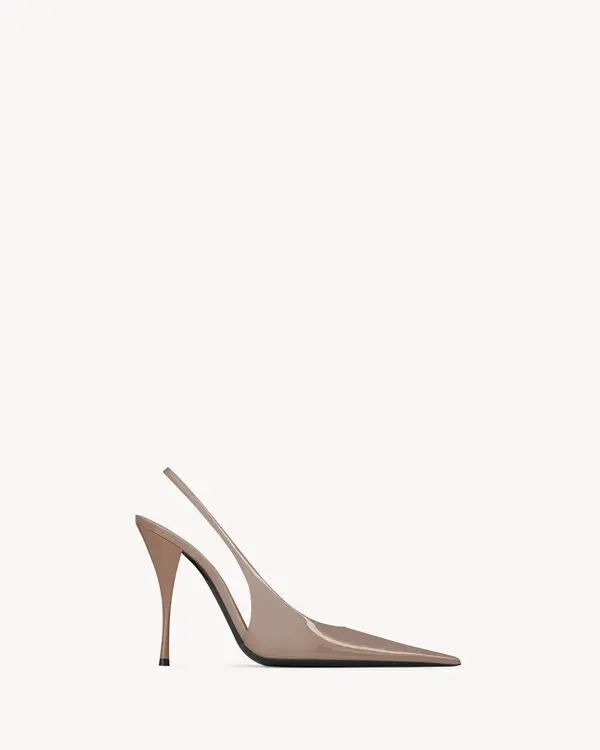 Saint Laurent Slingback Pumps In Patent Leather - Concrete