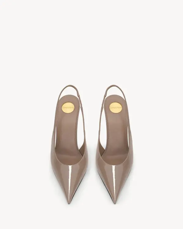 Saint Laurent Slingback Pumps In Patent Leather - Concrete