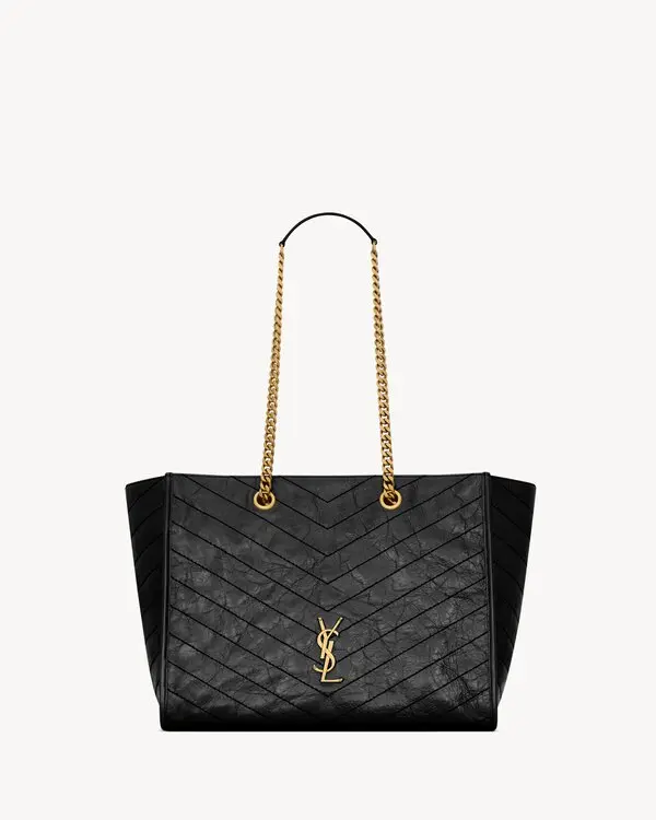 Saint Laurent Niki Shopping Bag In Vintage Leather - Black