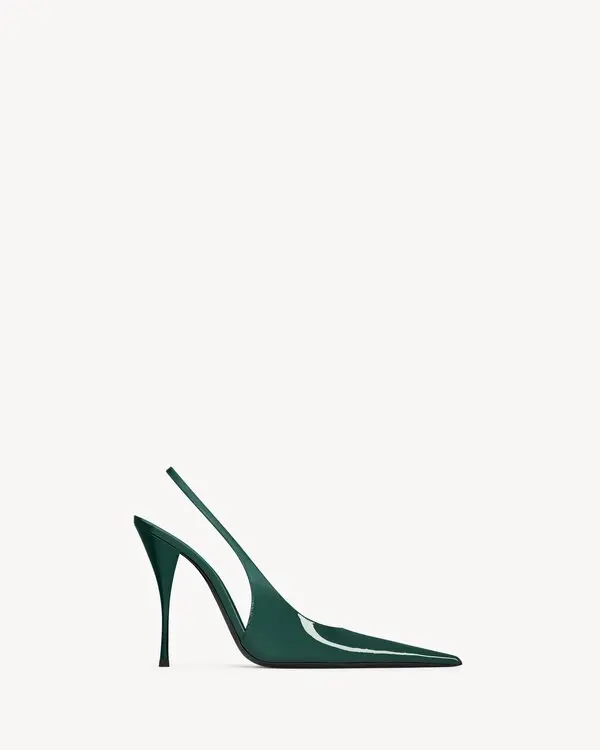 Saint Laurent Slingback Pumps In Patent Leather - Forest Green