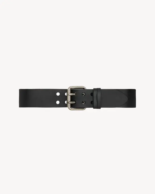 Saint Laurent Leather Motorcycle Belt - Black