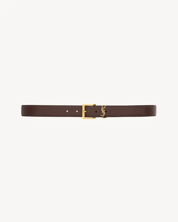 Saint Laurent Cassandre Vadim Belt In Smooth Leather - Burnt Chocolate