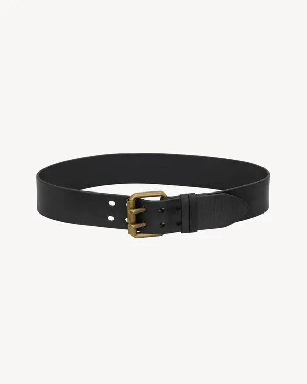 Saint Laurent Wide Motorcycle Belt In Leather - Black