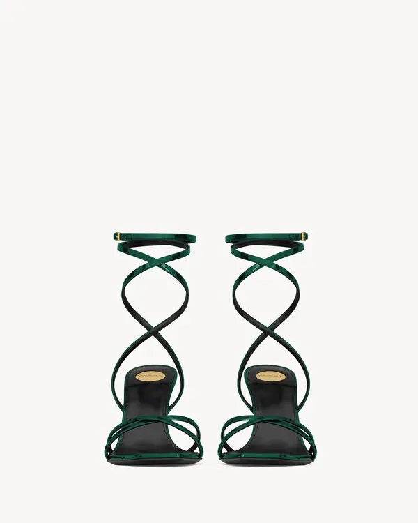 Saint Laurent Opyum Patent Leather Sandals With Cassandre Heel - Vert Emerald
