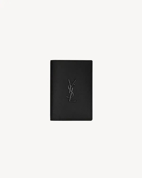 Saint Laurent Cassandre Passport Holder In Grain De Poudre Leather - Black