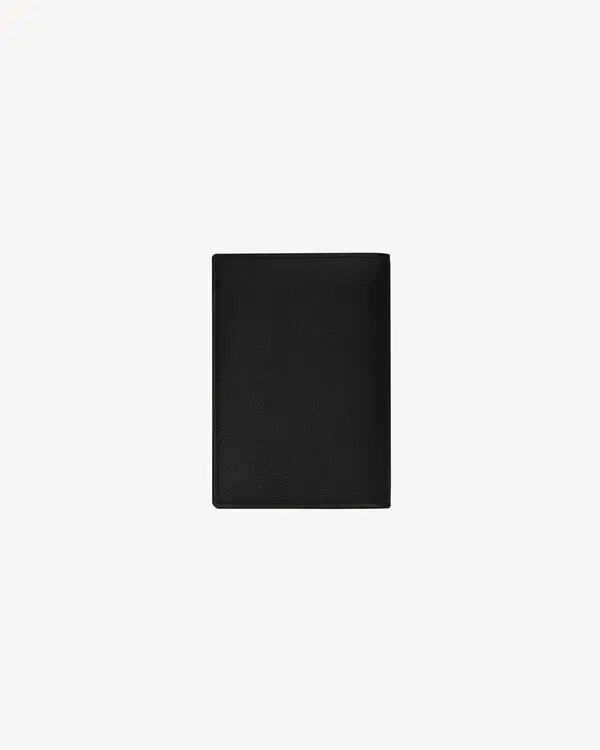 Saint Laurent Cassandre Passport Holder In Grain De Poudre Leather - Black