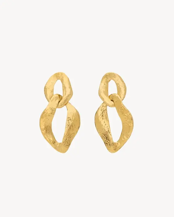 Saint Laurent Cassandre Link Pendant Earrings - Patinated Gold