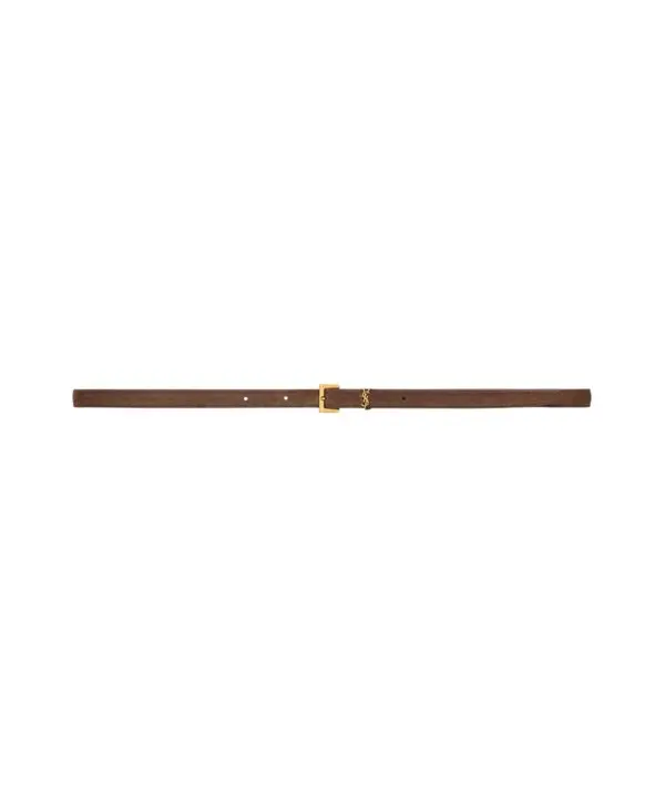 Saint Laurent Cassandre Extra-thin Belt In Suede - Brown Coffee