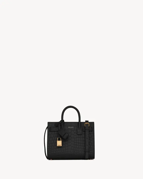 Saint Laurent Sac De Jour In Crocodile-embossed Leather - Black