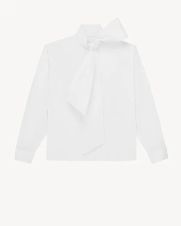 Saint Laurent Lavallière Shirt In Cotton Poplin - Blanc