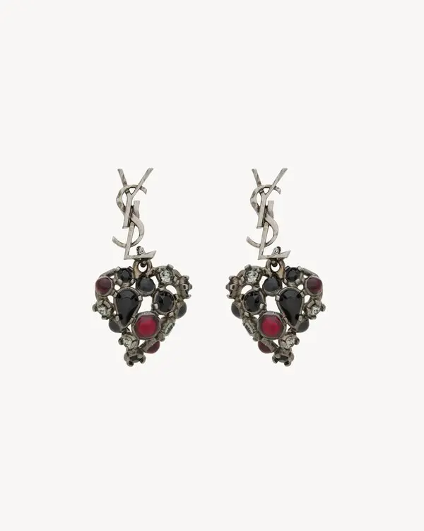 Saint Laurent Cassandre Crystal Heart Earrings - Black, Red And Crystal