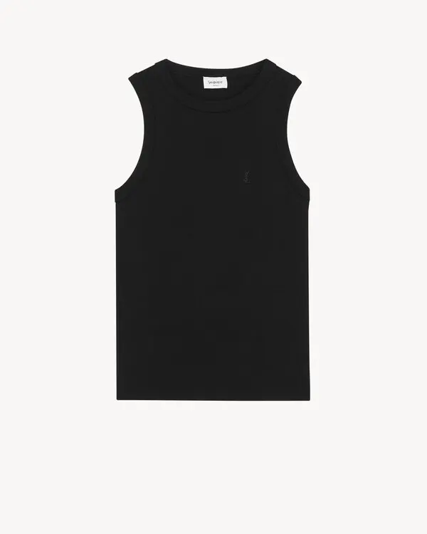 Saint Laurent Cassandre Tank Top In Ribbed Cotton Jersey - Noir