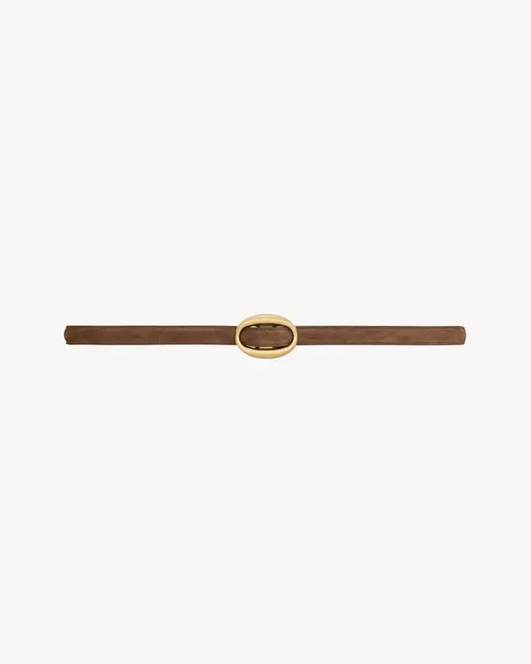 Saint Laurent Suede Oval Buckle Thin Belt - Brown Coffee