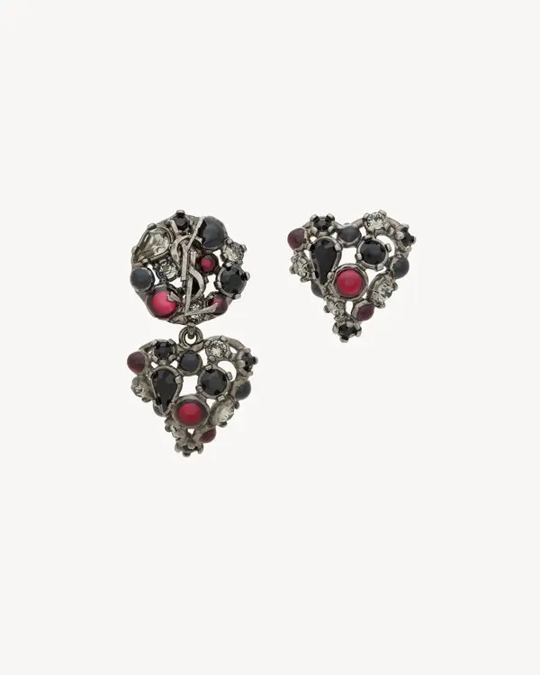 Saint Laurent Cassandre Crystal Heart Earrings - Black, Red And Crystal