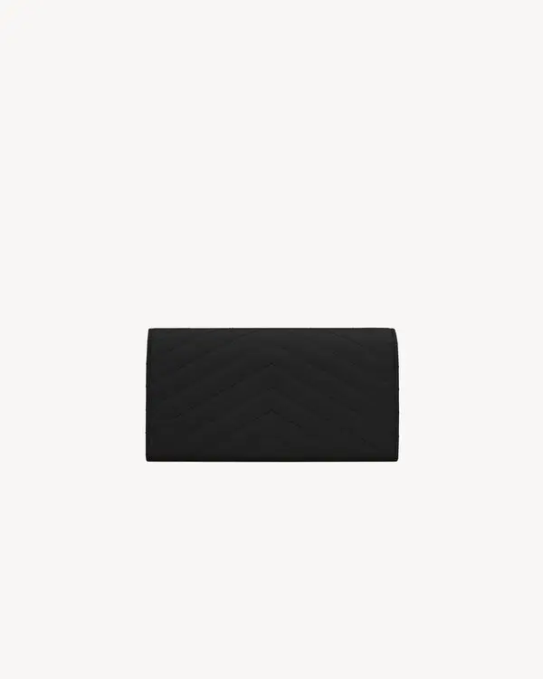 Saint Laurent Cassandre Matelassé Large Flap Wallet In Grain De Poudre Leather - Black