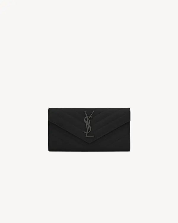 Saint Laurent Cassandre Matelassé Large Flap Wallet In Grain De Poudre Leather - Black