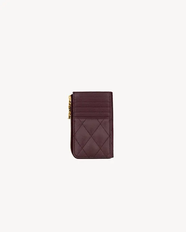 Saint Laurent Cassandre Bijou Zip Card Case In Grain De Poudre Leather - Rouge Cabernet