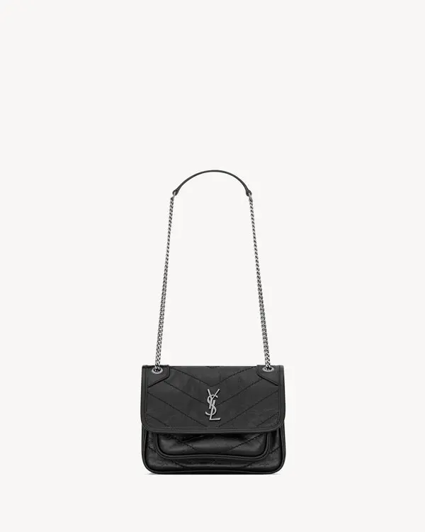 Saint Laurent Niki Baby Bag In Vintage Leather With Cassandre And Chevron Quilting - Black
