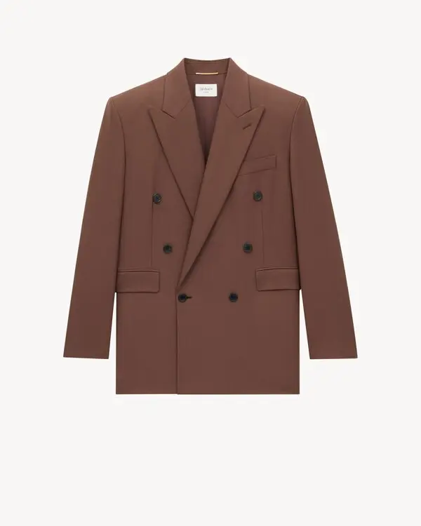 Saint Laurent Double-breasted Wool Gabardine Jacket - Brun