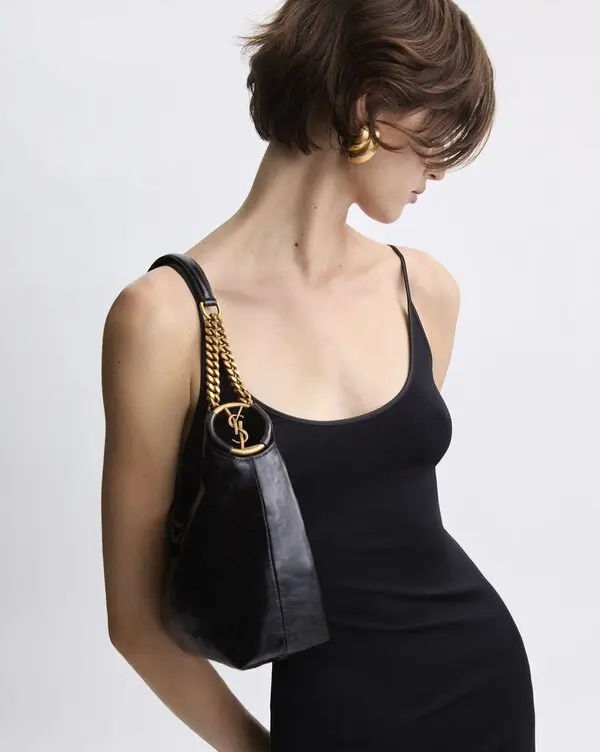 Saint Laurent Hortense Small Hobo Bag In Shiny Leather