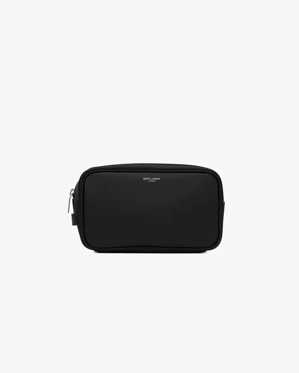 Saint Laurent Small Grooming Case In Grain De Poudre Leather - Black