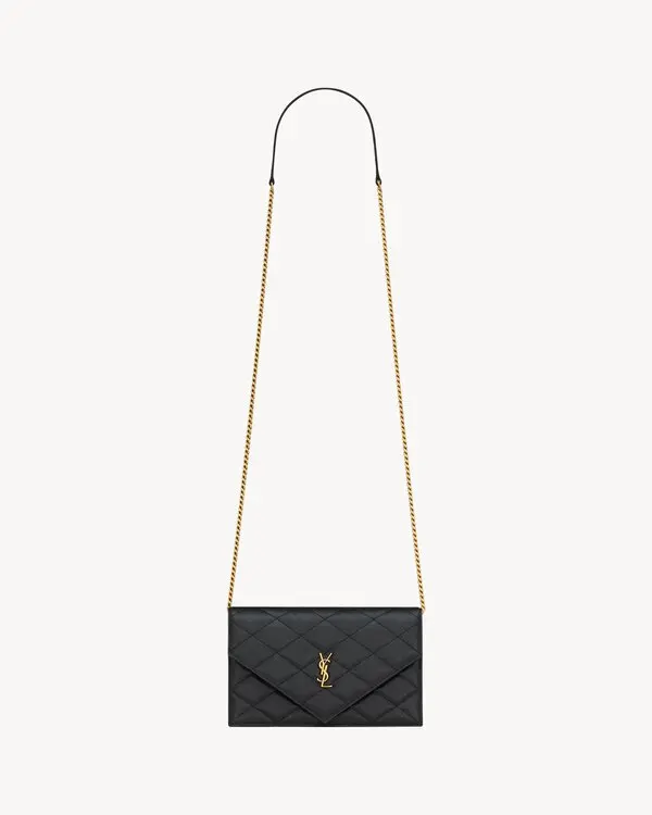Saint Laurent Chain Wallet In Grain De Poudre Leather - Black