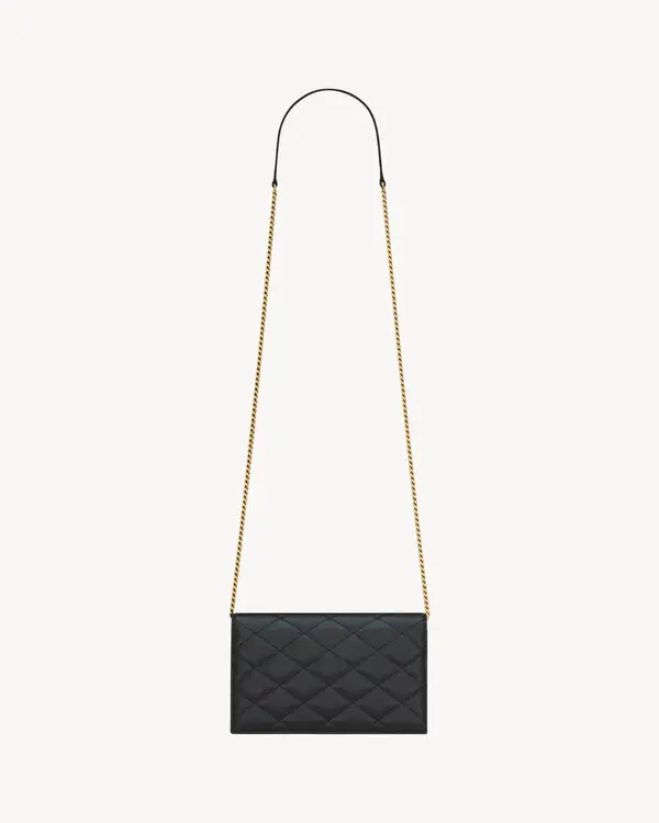 Saint Laurent Chain Wallet In Grain De Poudre Leather - Black