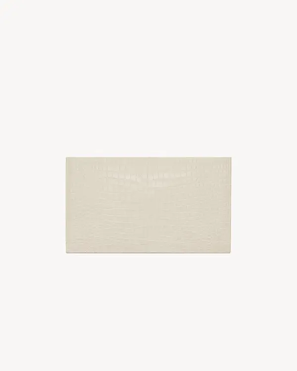 Saint Laurent Ptown Pouch In Crocodile-embossed Shiny Leather - White