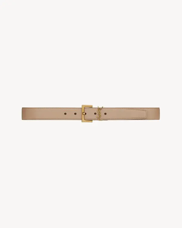 Saint Laurent Cassandre Belt In Smooth Leather - Dark Beige
