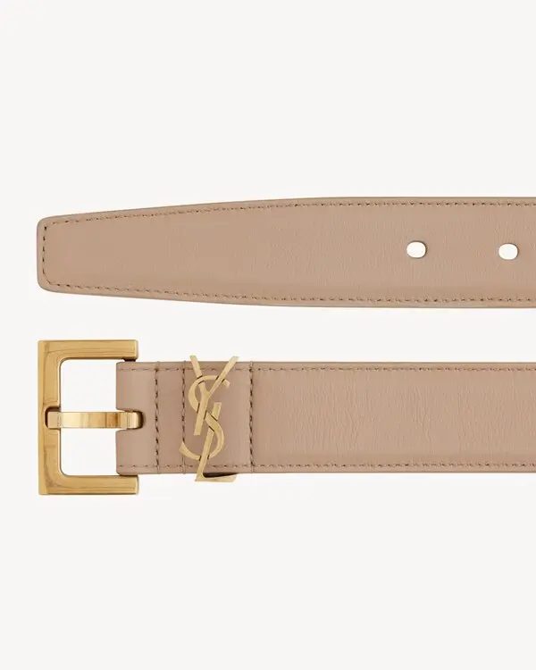 Saint Laurent Cassandre Belt In Smooth Leather - Dark Beige