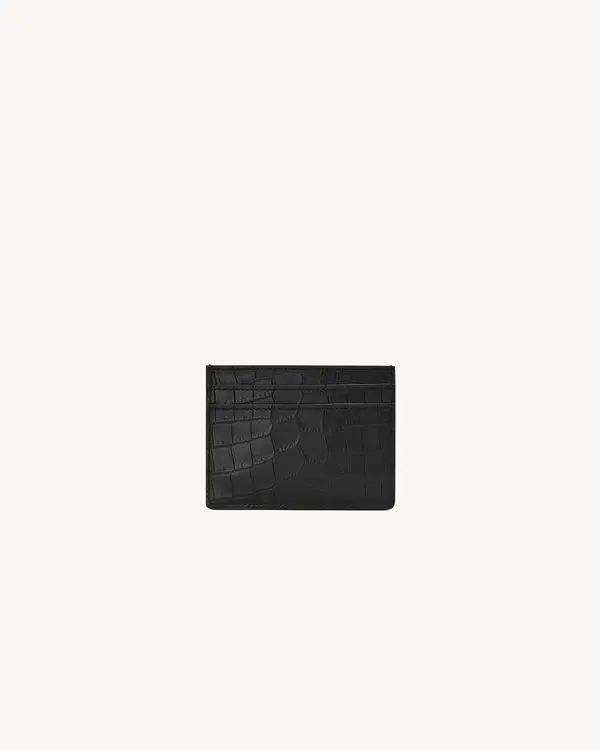 Saint Laurent Tiny Cassandre Card Case In Crocodile-embossed Leather
