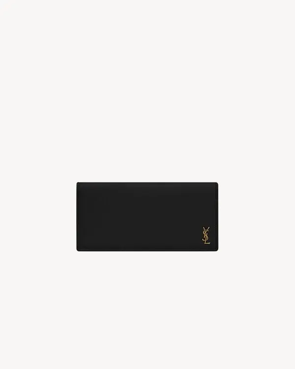 Saint Laurent Tiny Cassandre Flat Wallet In Grained Leather - Black