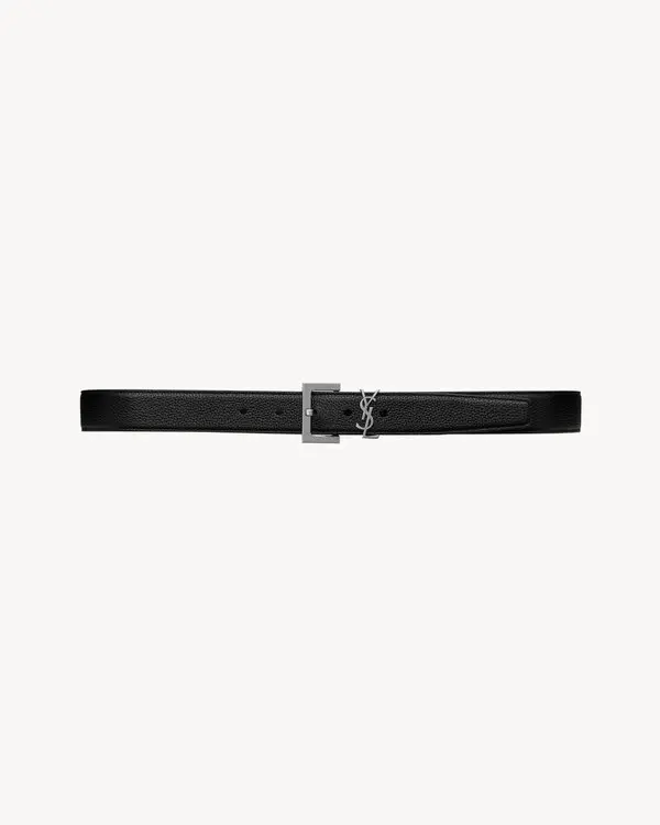 Saint Laurent Cassandre Belt In Grained Leather - Black