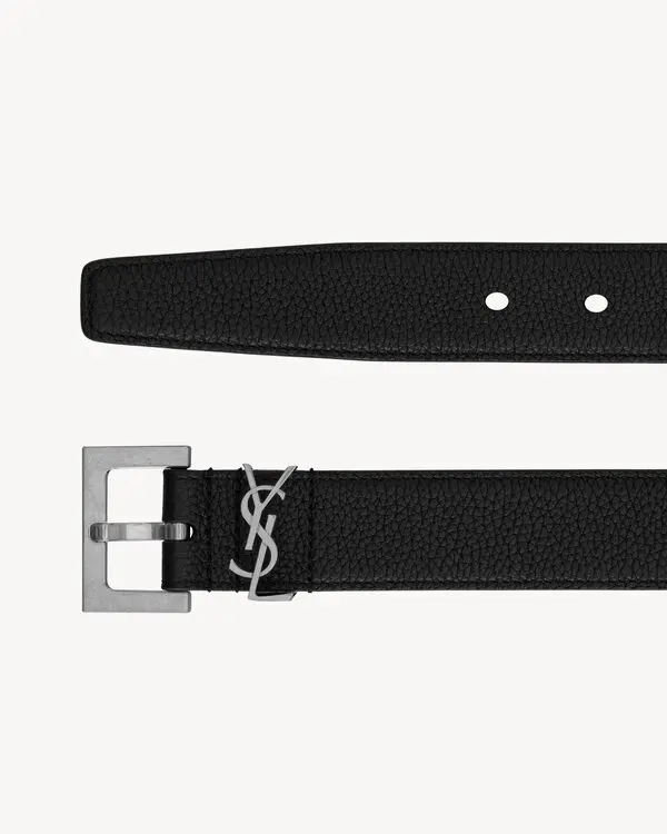 Saint Laurent Cassandre Belt In Grained Leather - Black