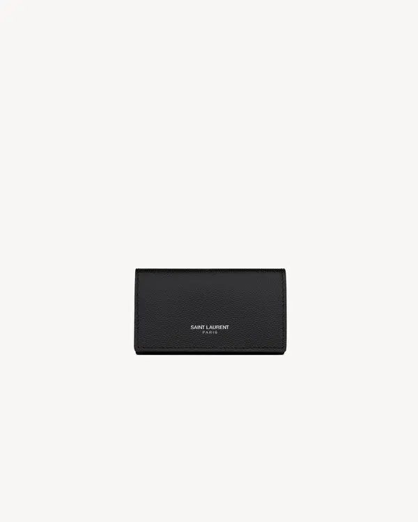 Saint Laurent Slim Key Case In Grain De Poudre Leather - Black