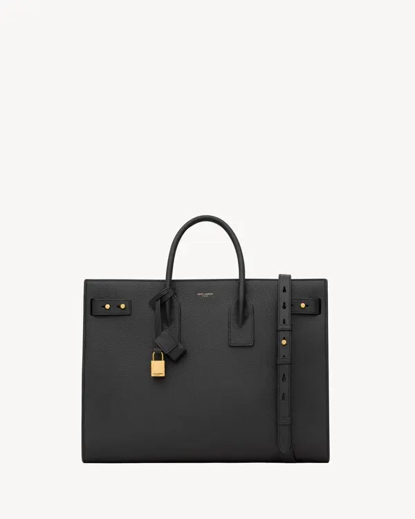 Saint Laurent Sac De Jour Thin Large Grained Leather Bag - Black