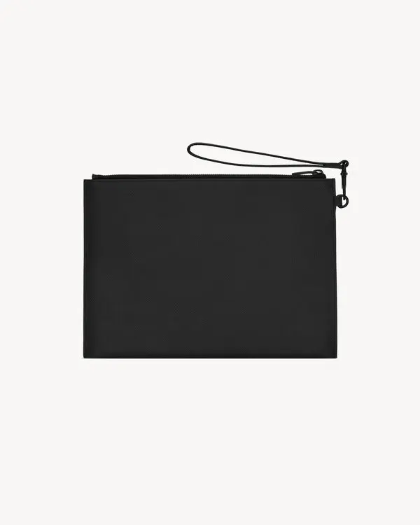 Saint Laurent Cassandre Zipped Tablet Holder In Grain De Poudre Leather