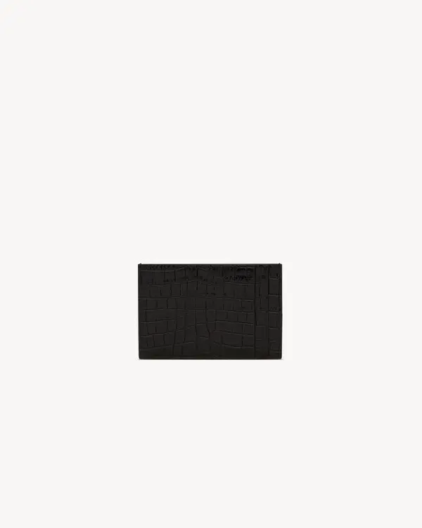 Saint Laurent One Sizeptown Flap Card Case In Crocodile-embossed Shiny Leather - Black