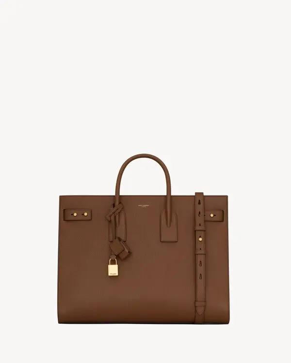Saint Laurent Sac De Jour Thin Large Bag In Grained Leather - Toasted Brown
