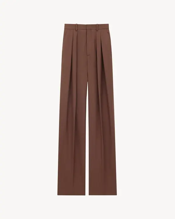 Saint Laurent Wide-leg Wool Gabardine Pants - Brun