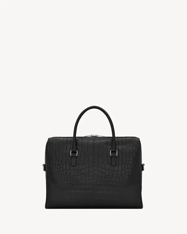 Saint Laurent Duffle Briefcase Bag In Crocodile-embossed Matte Leather