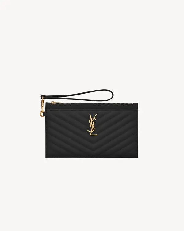 Saint Laurent Cassandre Matelassé Pouch In Grain De Poudre Leather - Black