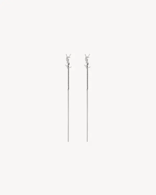 Saint Laurent Cassandre Threader Earrings In Metal - Mirror