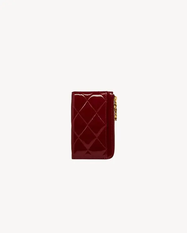 Saint Laurent Cassandre Bijou Zip Card Case In Patent Leather - Grenade