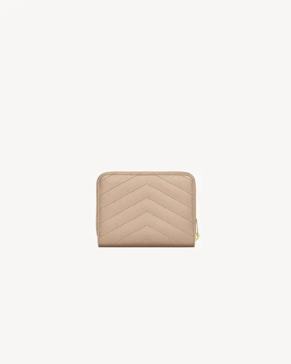 Saint Laurent Cassandre Matelassé Compact Zip Around Wallet In Grain De Poudre Leather