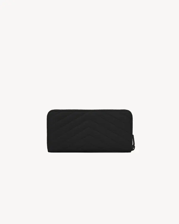 Saint Laurent Cassandre Matelassé Zip Around Wallet In Grain De Poudre Leather - Black