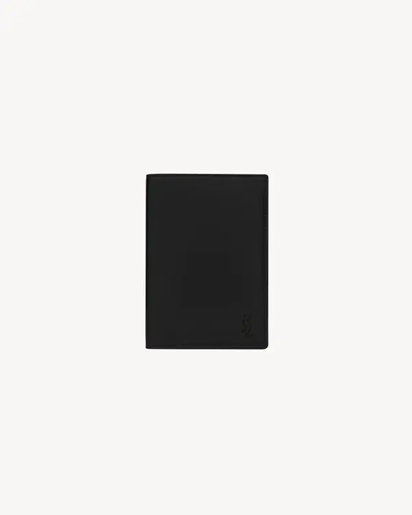 Saint Laurent Tiny Cassandre Passport Holder In Matte Leather - Black